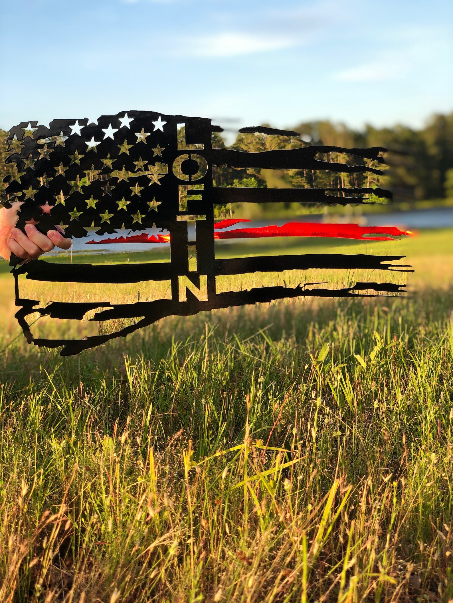 Personalized Tattered Thin Red Line American Flag Custom Metal | Etsy