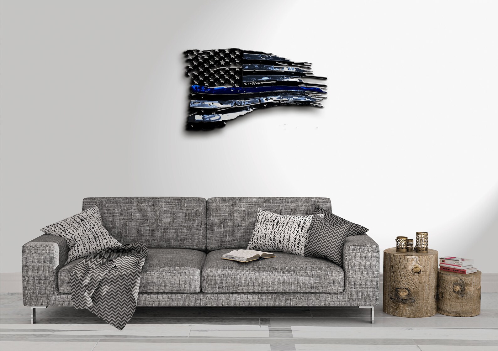 Tattered Thin Blue Line American Flag Custom Metal Wall Art - Etsy