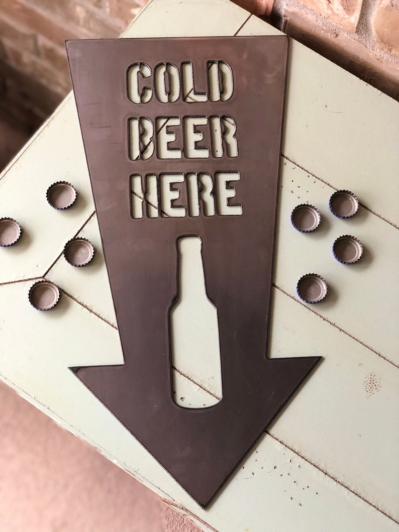 Cold Beer Here Metal Sign Man Cave Bar Sign Cold Beer Arrow - Etsy