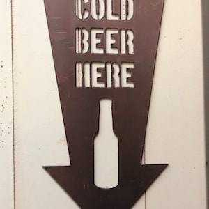 Cold Beer Here Metal Sign, Man Cave Bar Sign, Cold Beer Arrow Sign ...