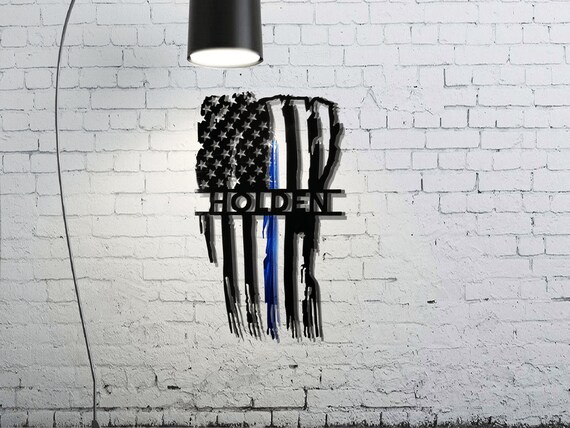 Personalized Vertical Tattered Thin Blue Line American Flag - Etsy