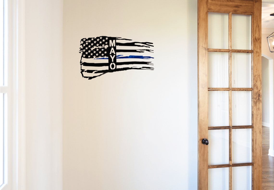 Personalized Tattered Thin Blue Line American Flag Custom | Etsy