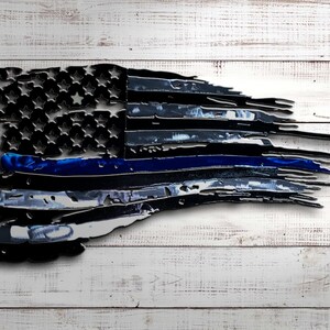 Tattered Thin Blue Line American Flag Custom Metal Wall Art 36" - Etsy