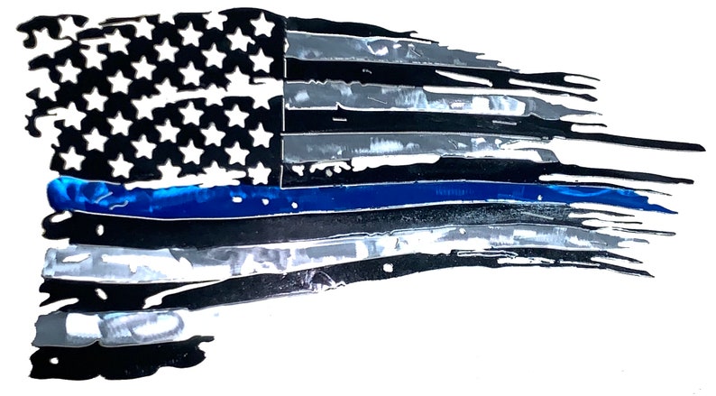 Tattered Thin Blue Line American Flag Custom Metal Wall Art 24" - Etsy