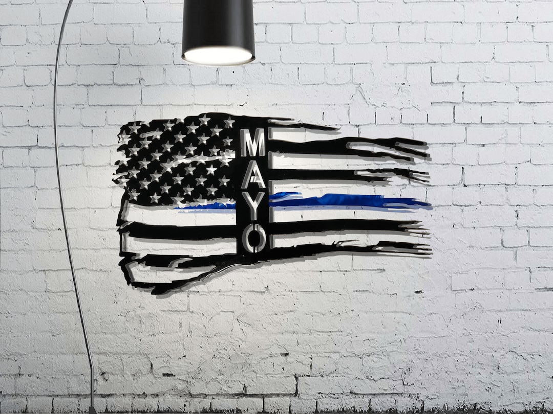 Personalized Tattered Thin Blue Line American Flag Custom Metal Wall ...