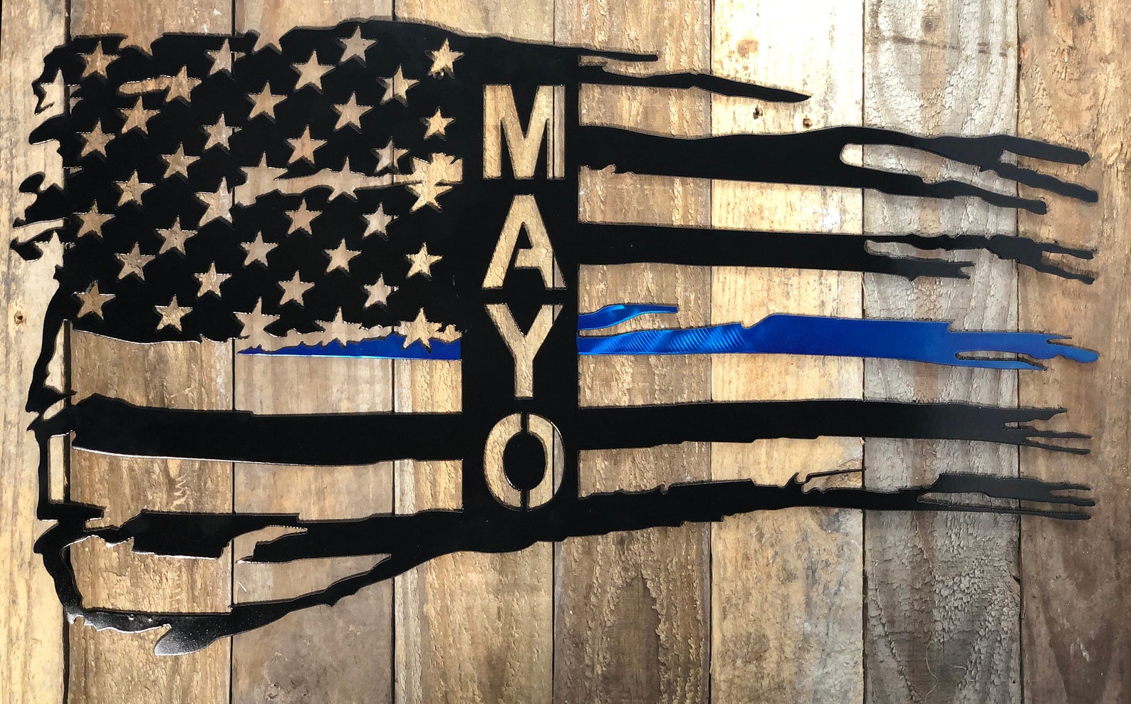 Personalized Tattered Thin Blue Line American Flag Custom Metal Wall ...