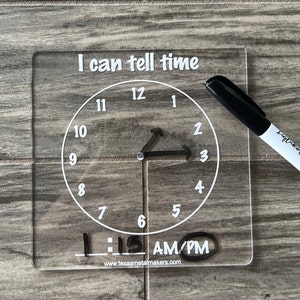 I Can Tell Time Learning Board Acrylic Dry Erase, Reusable Washable ...