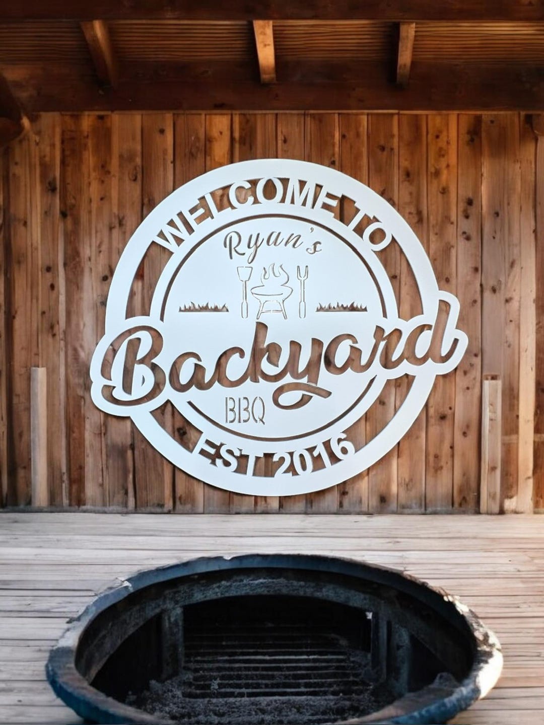 Personalized Backyard BBQ Sign - Customized Metal Wall Art for Backyard ...