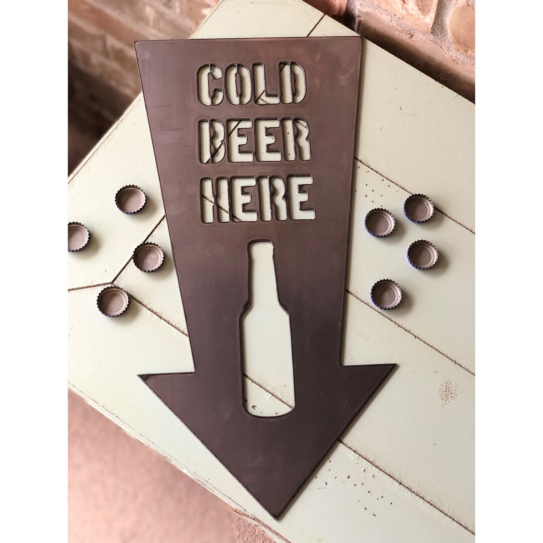 Cold Beer Here Metal Sign, Man Cave Bar Sign, Cold Beer Arrow Sign ...