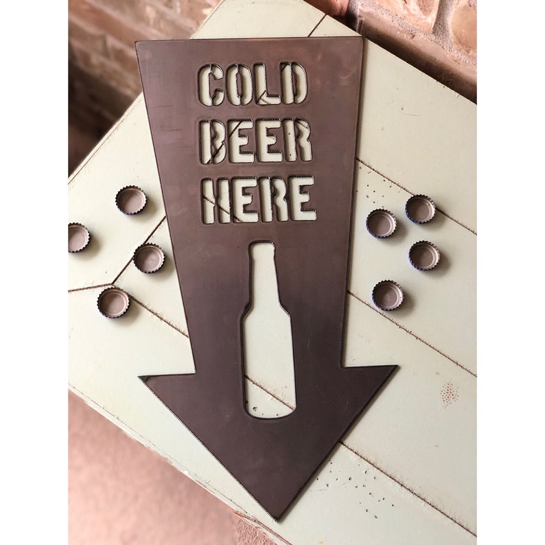 Cold Beer Here Metal Sign Man Cave Bar Sign Cold Beer Arrow - Etsy