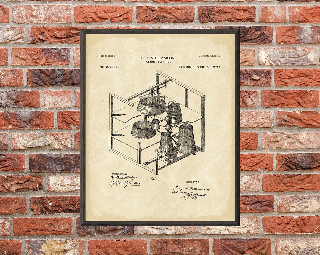 Vintage Alcohol Still Patent Art Print: Customizable Backgrounds ...