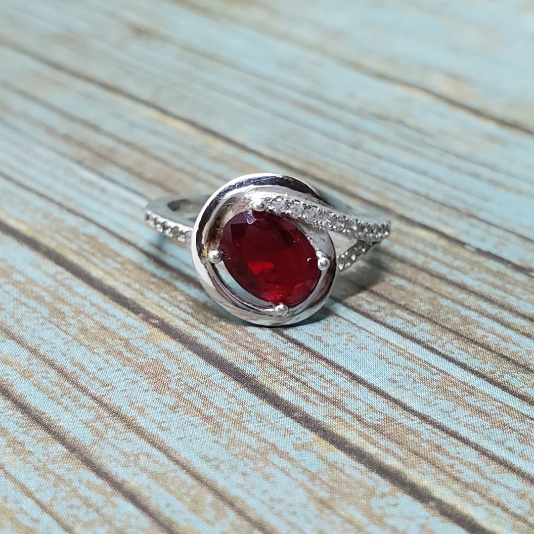 Vintage Sterling Silver 925 Oval Red Stone Ring, Size 6 - Etsy