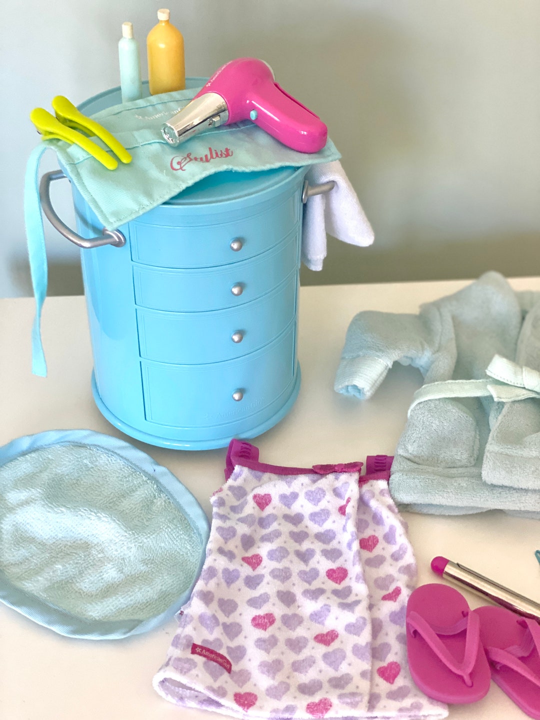 American Girl Doll Salon Styling Caddy Station Spa Wrap, Bathrobe, Doll ...