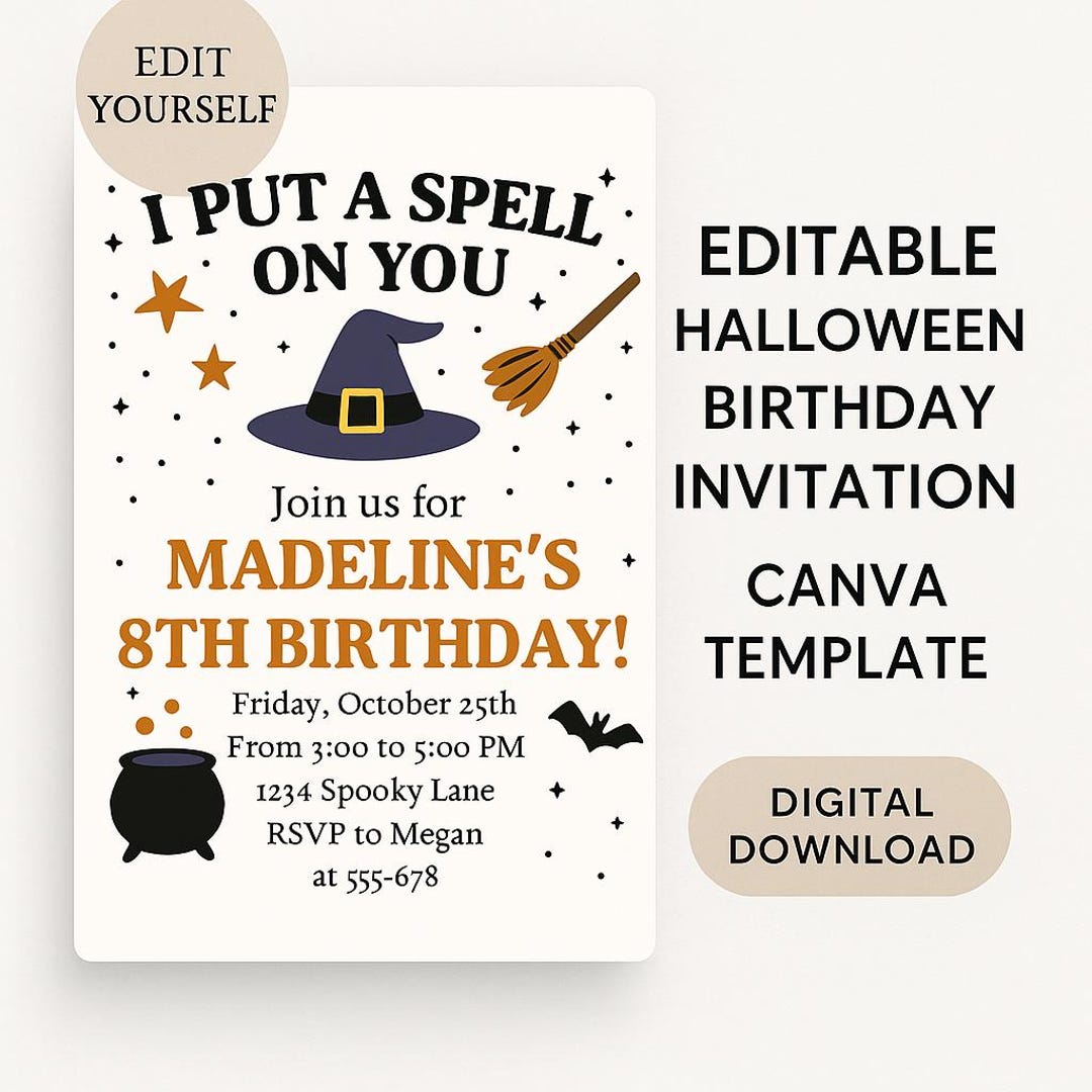 Editable Witch Party Invitation: Halloween Birthday, 4x6 (digital ...