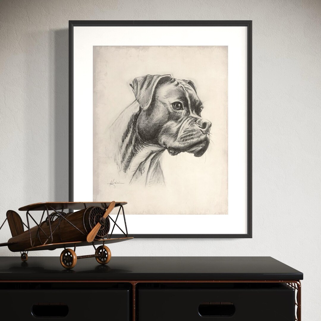 Boxer Dog Art Print, Vintage Boxer Drawing, Minimalist Dog Art, Wall ...