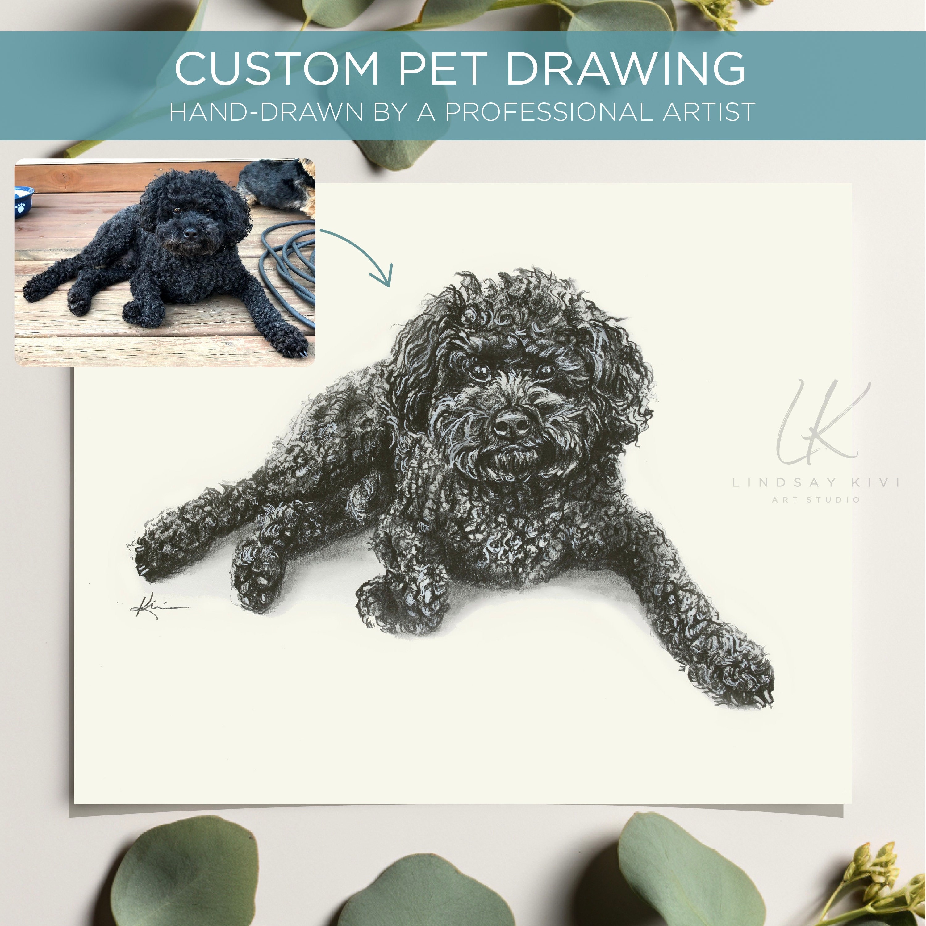 Custom Pet Portrait Drawing From Pictures Pet Memorial Gift Cat Drawing ...