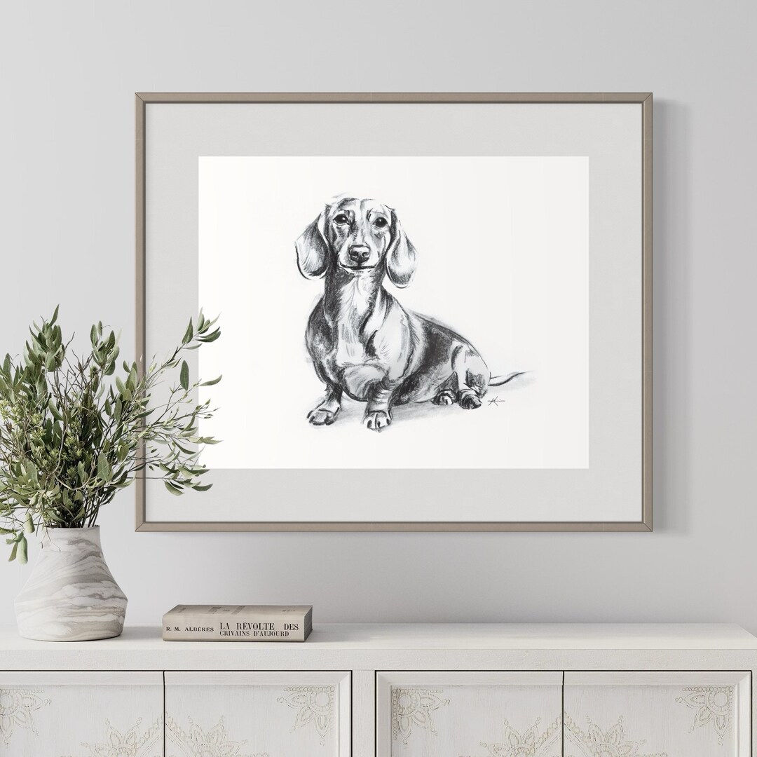 Dachshund Drawing Doxie Lover Pet Portrait Wiener Dog Gift Minimalist ...