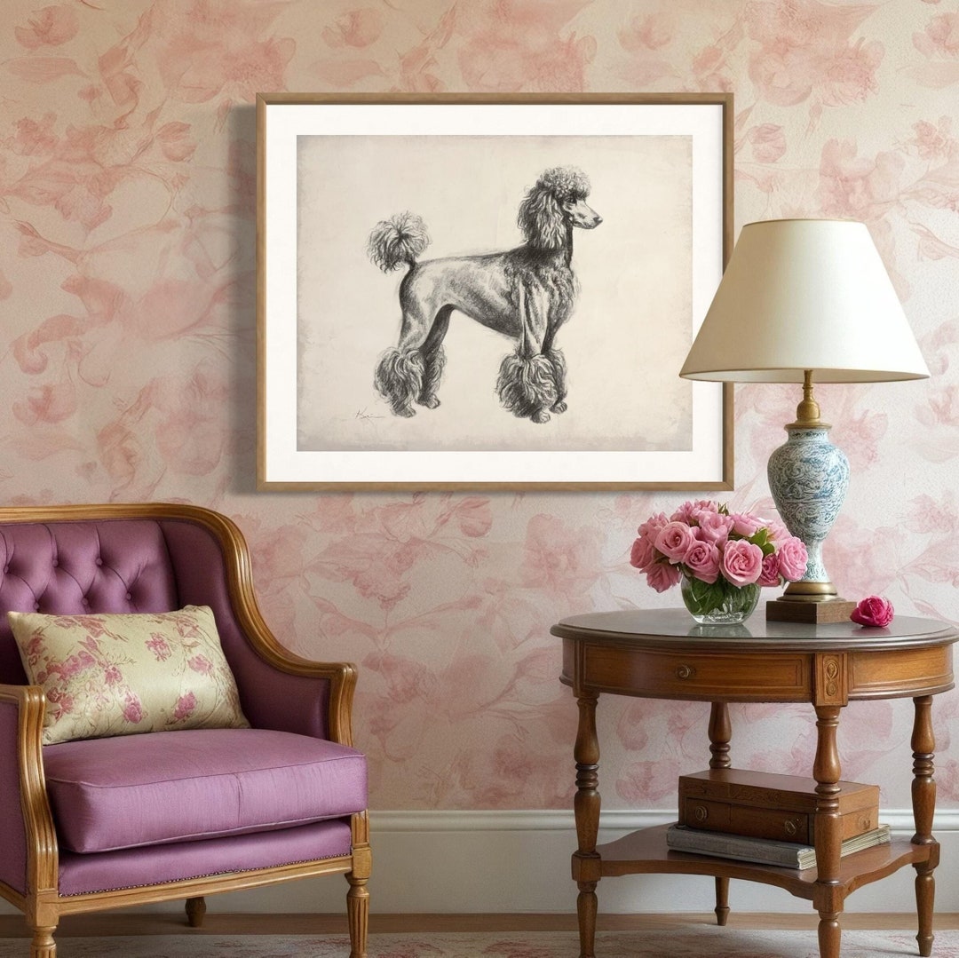 Vintage French Poodle Art Print, Antique Pencil Sketch, Dog Wall Decor ...