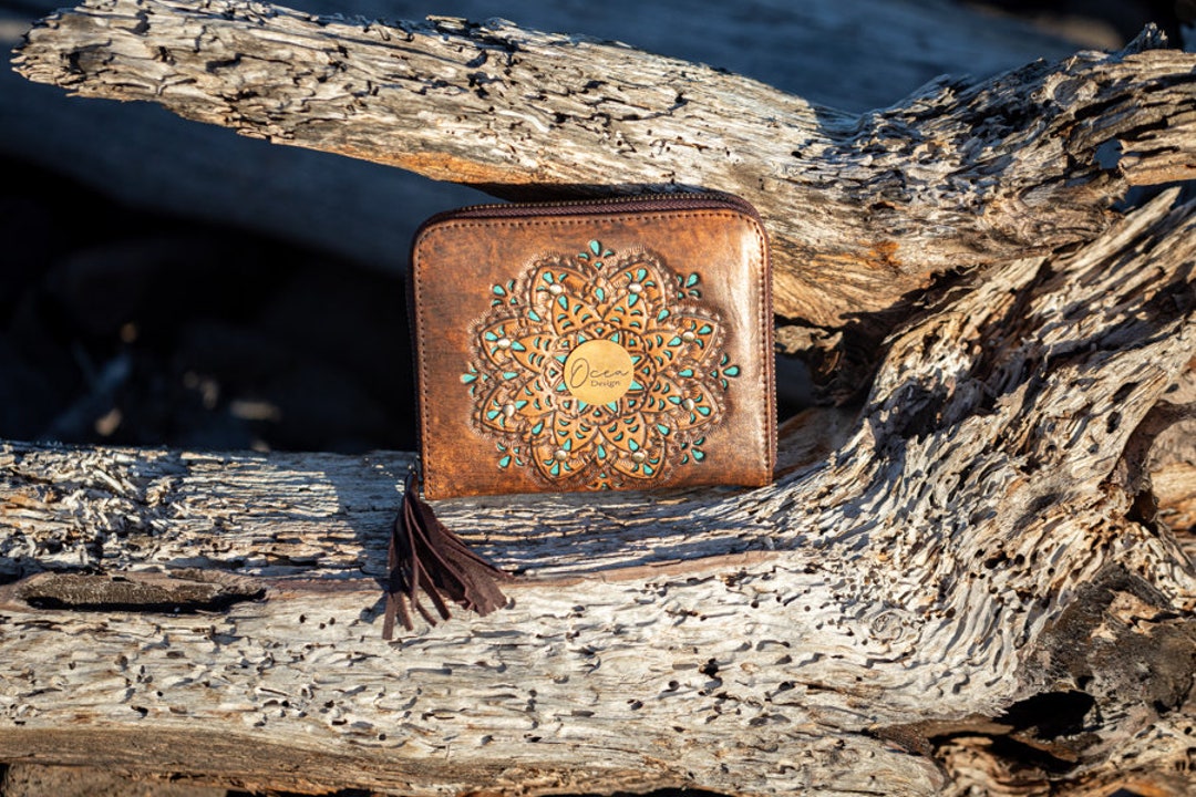 Compact Womens Leather Wallet, Mini Mandala Style Wallet for Women ...