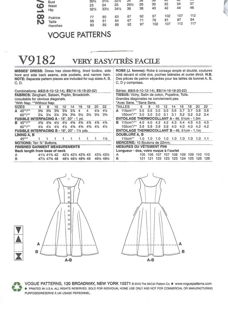 Vogue 9182, Misses’ Close-fitting Dress Pattern, Sizes, 6-8-10-12-14 ...