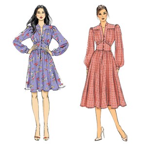 Vogue Pattern 9076, Misses' Gathered Dress With Bishop Sleeves, Sizes ...