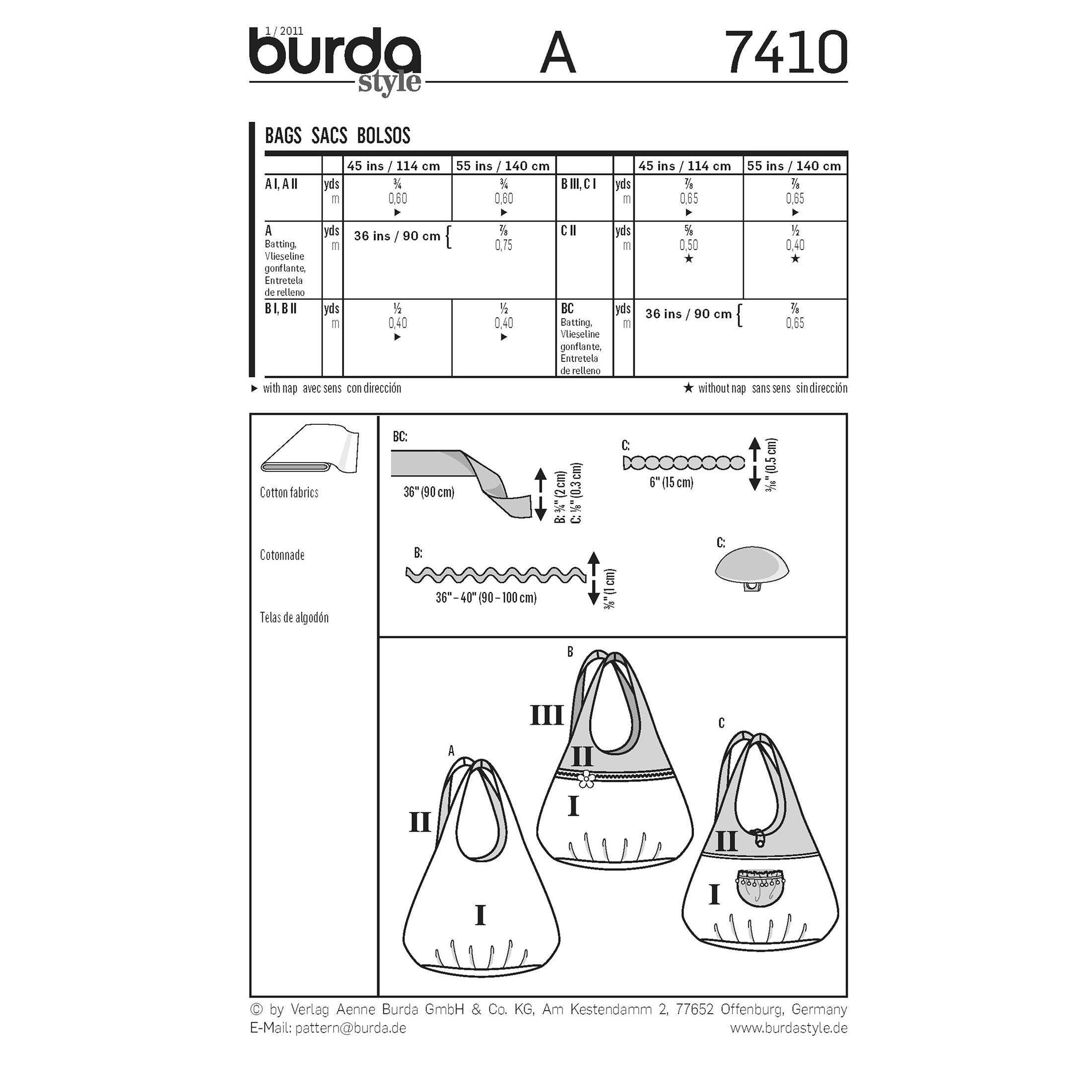 Burda Pattern 7410 Bags in Three Styles Bag Tote or - Etsy