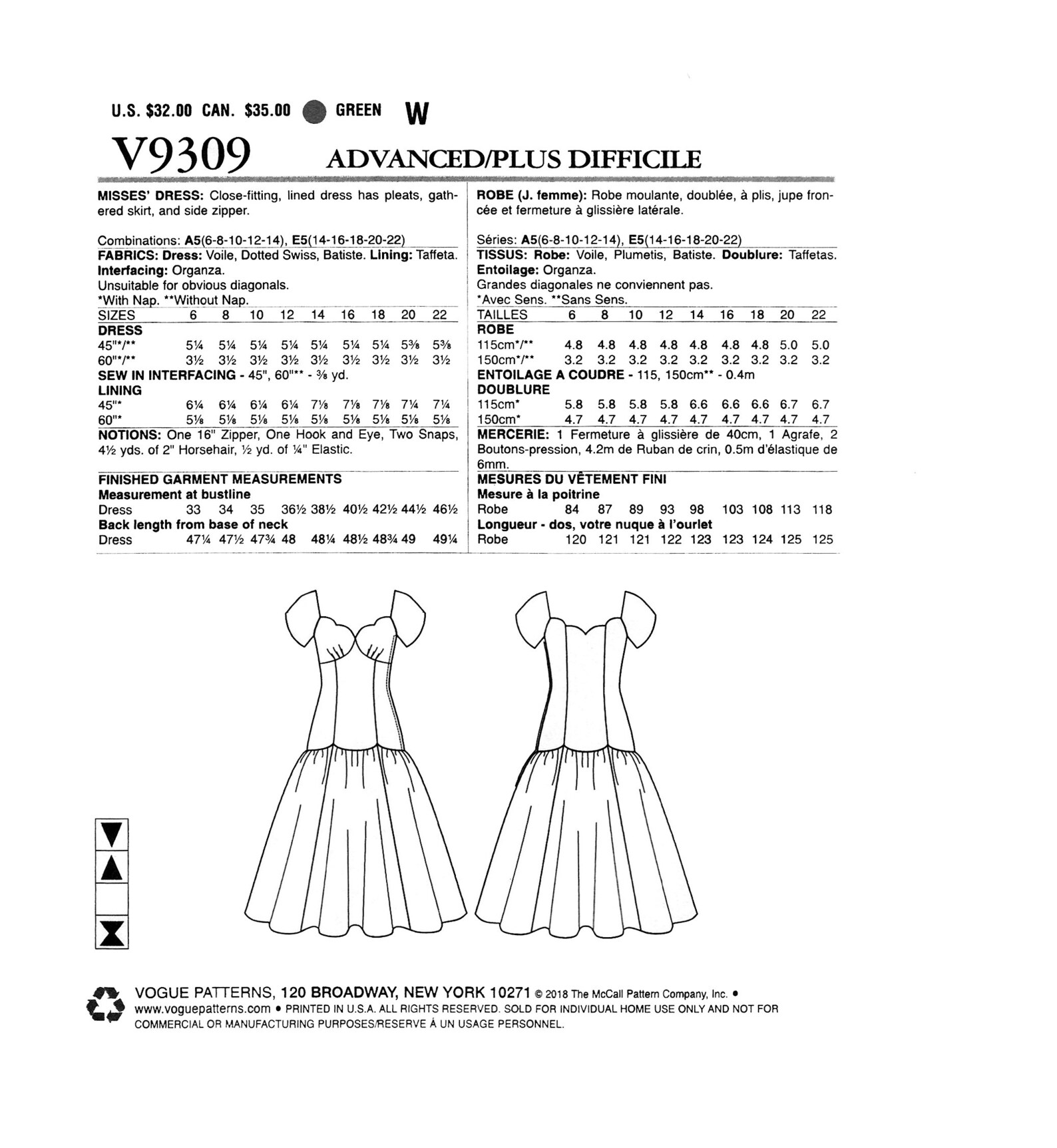 Vogue Pattern 9309 Misses' Dress by Claire Shaeffer's - Etsy España
