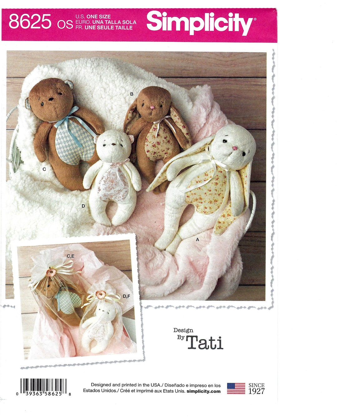Simplicity Stuffed Animal Craft Pattern 8625, Bunny and Bears in Two Sizes, UNCUT Sewing Pattern ...