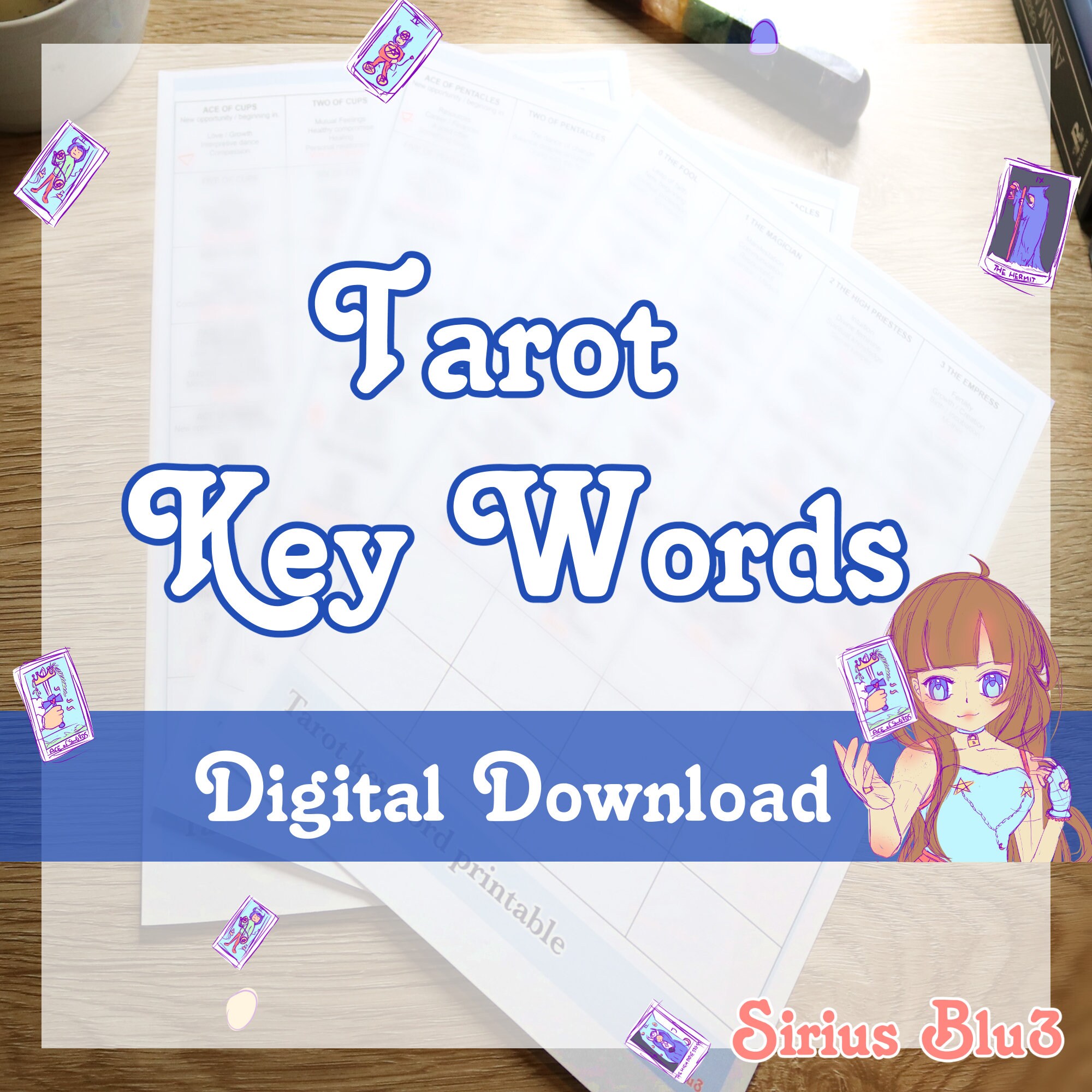 Tarot Key Words / Tarot Cheat Sheet / Tarot Meanings Printable Download ...
