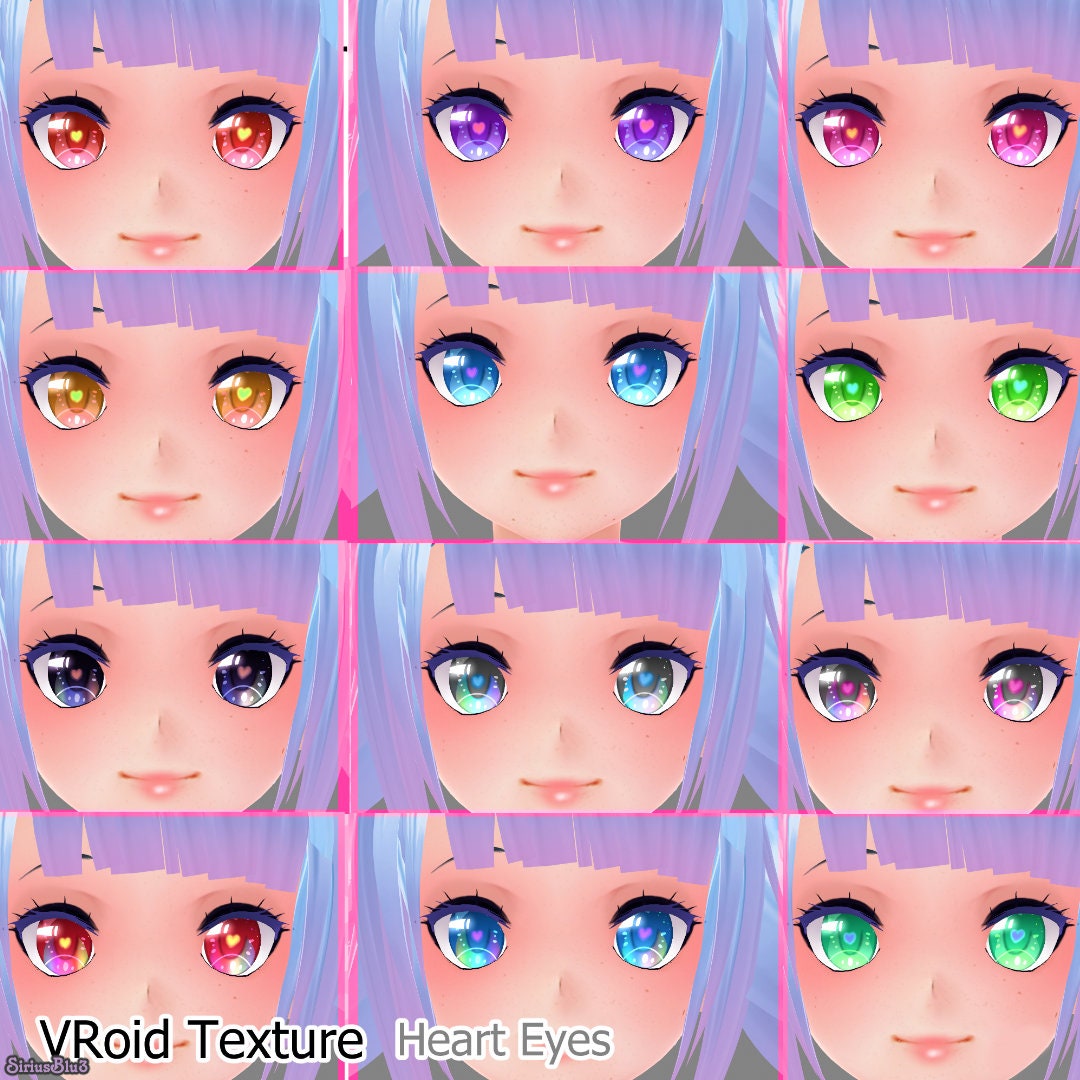 Vroid Eye Texture Set Heart Eyes With 12 Colour Variations Including ...