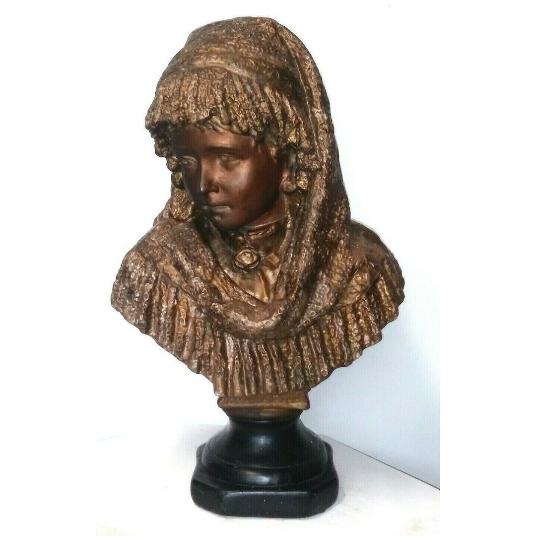 Antique Sculpture Statue Lady Bust Head Woman Bronzed Plaster Large 20 ...