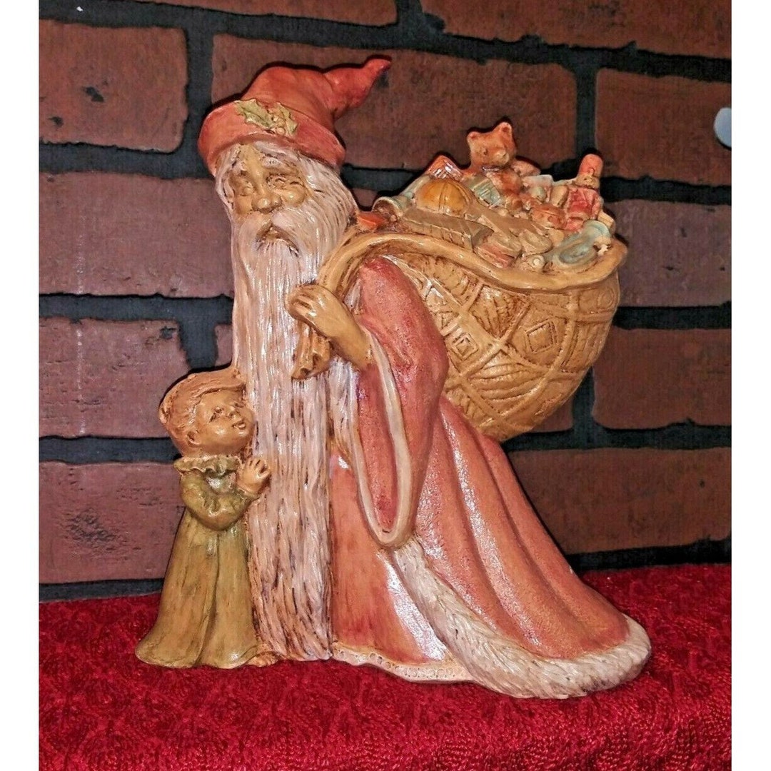 Vintage Antique Santa Figure W Child & Bag of Toys Ceramic Neutral ...