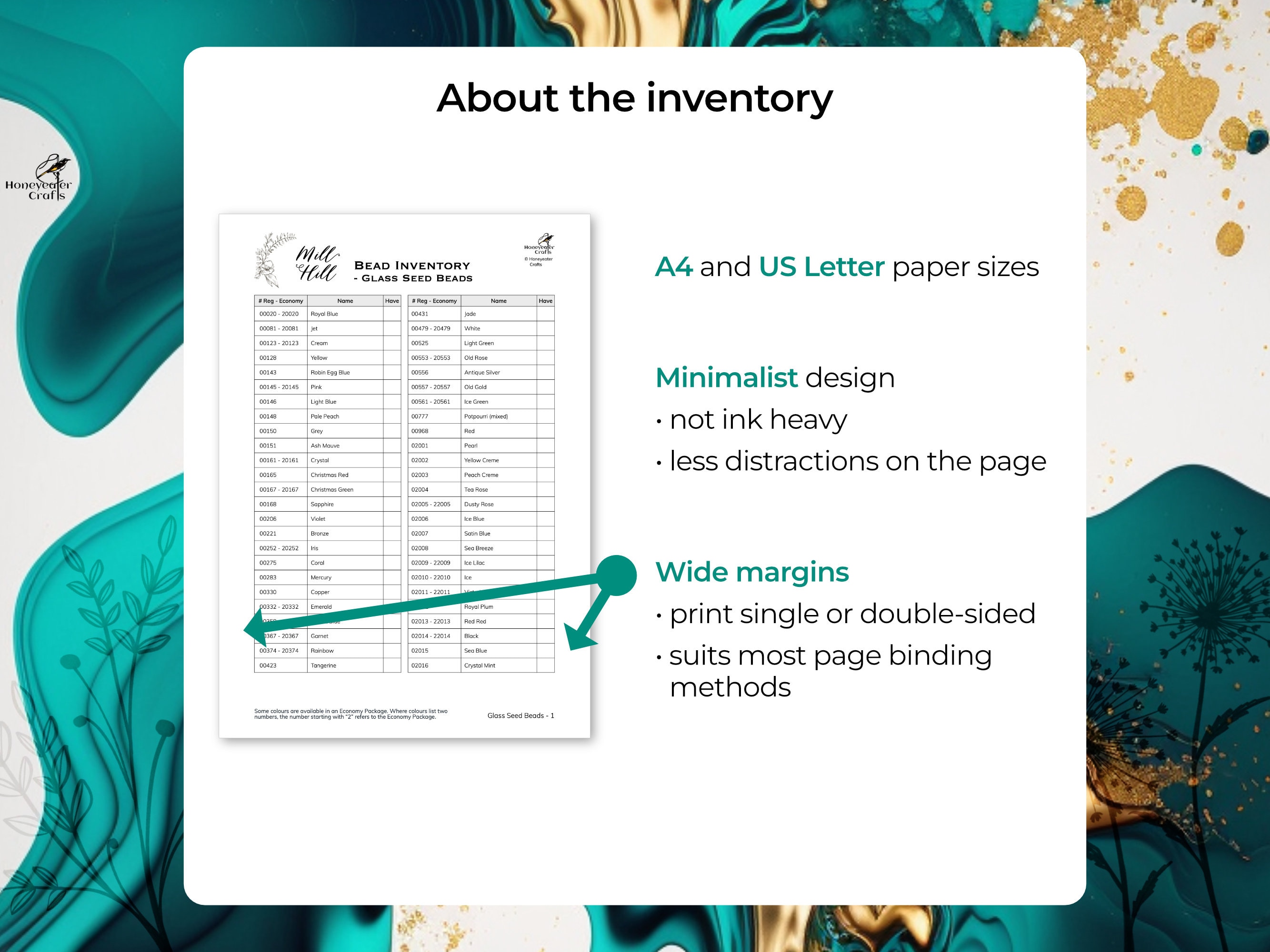Mill Hill Beads Inventory Tracker Planner, Minimalist Design Printable ...
