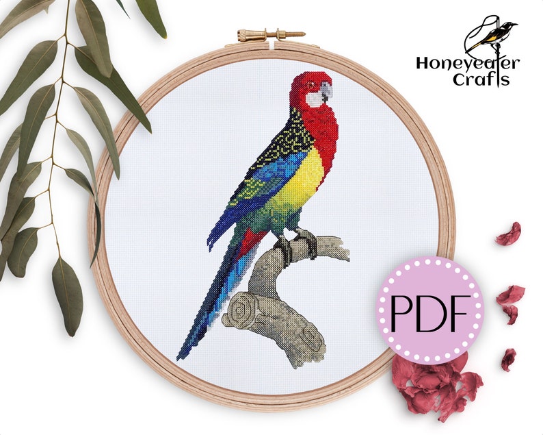 Eastern Rosella Bird Cross Stitch Pattern, Australian Native Parrot ...