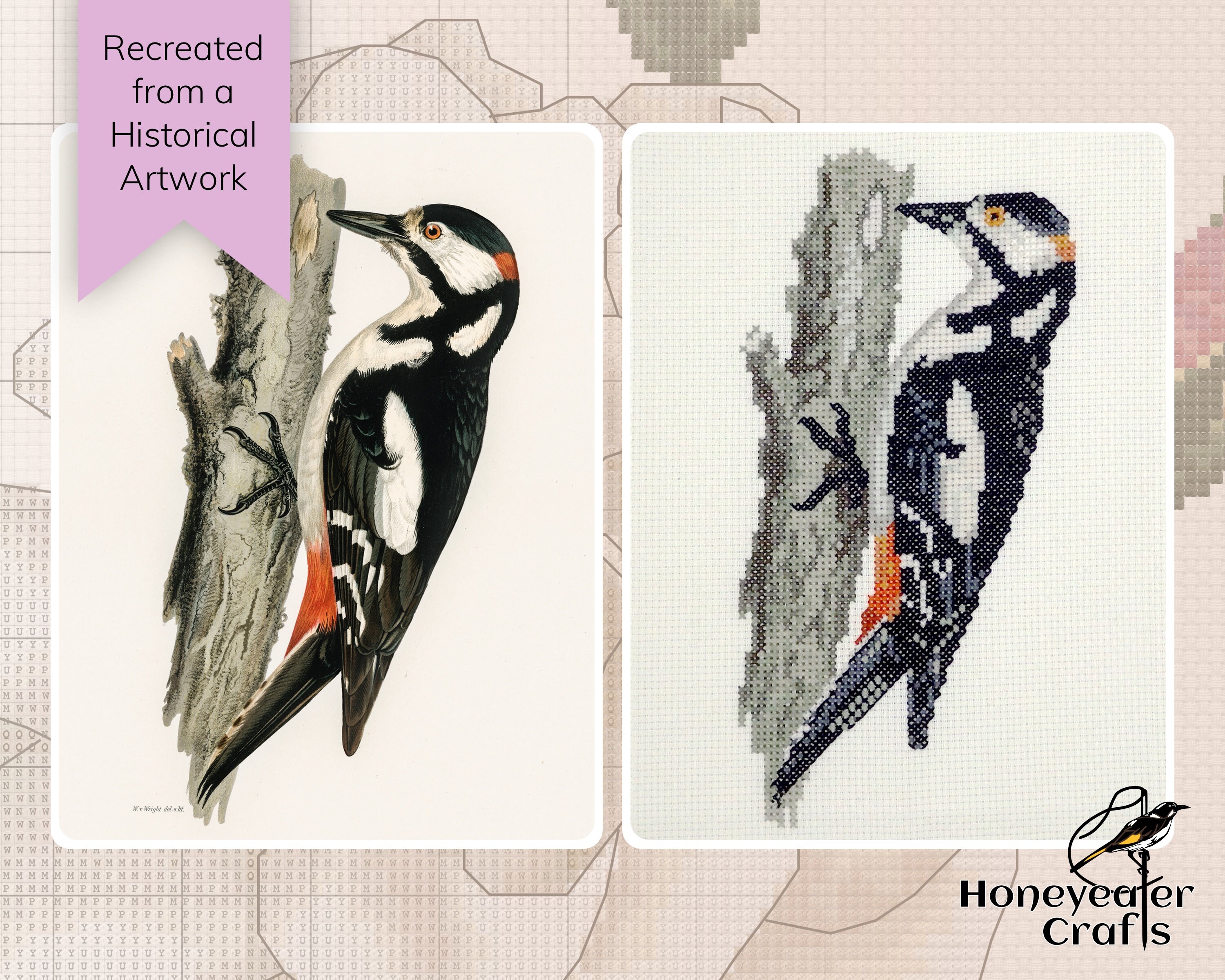 Woodpecker Cross Stitch Pattern PDF, Bird Embroidery Design Digital ...