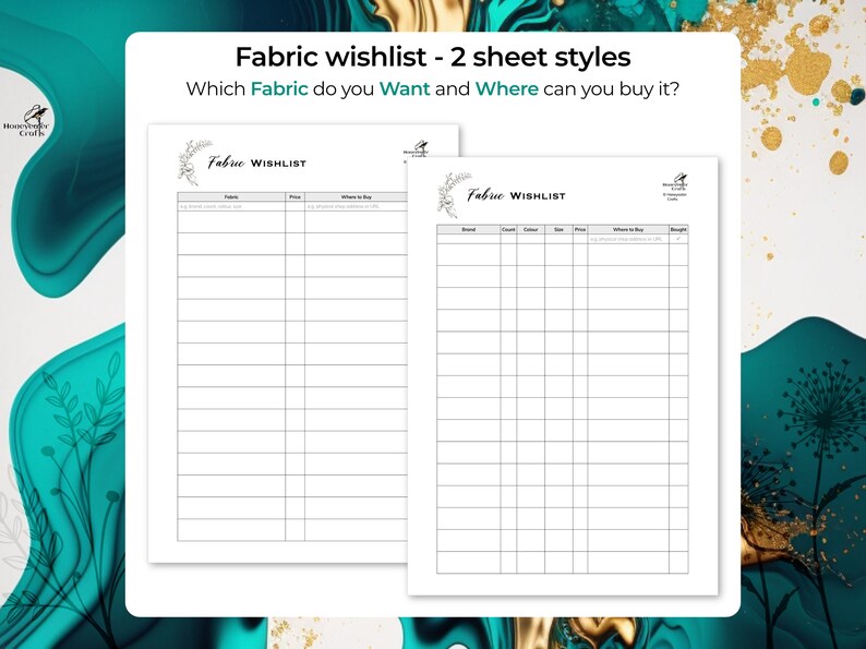 Fabric Inventory List Tracker Planner, Simple Minimalist Cross Stitches ...