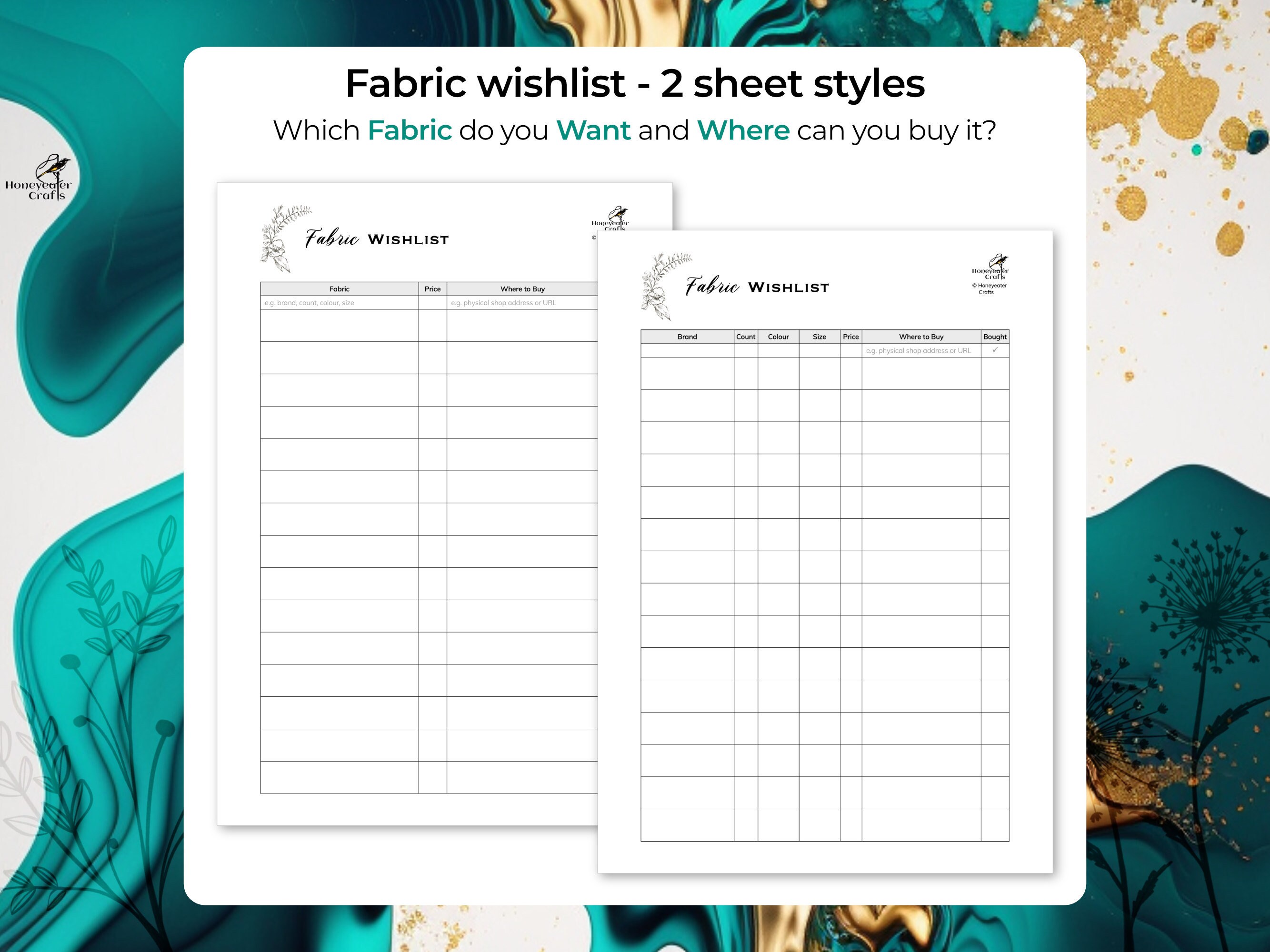 Fabric Inventory List Tracker Planner, Simple Minimalist Cross Stitches ...