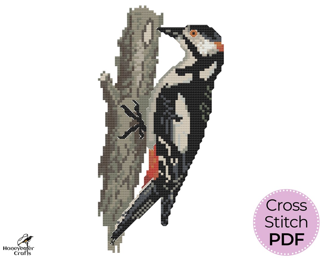 Woodpecker Cross Stitch Pattern PDF, Bird Embroidery Design Digital ...