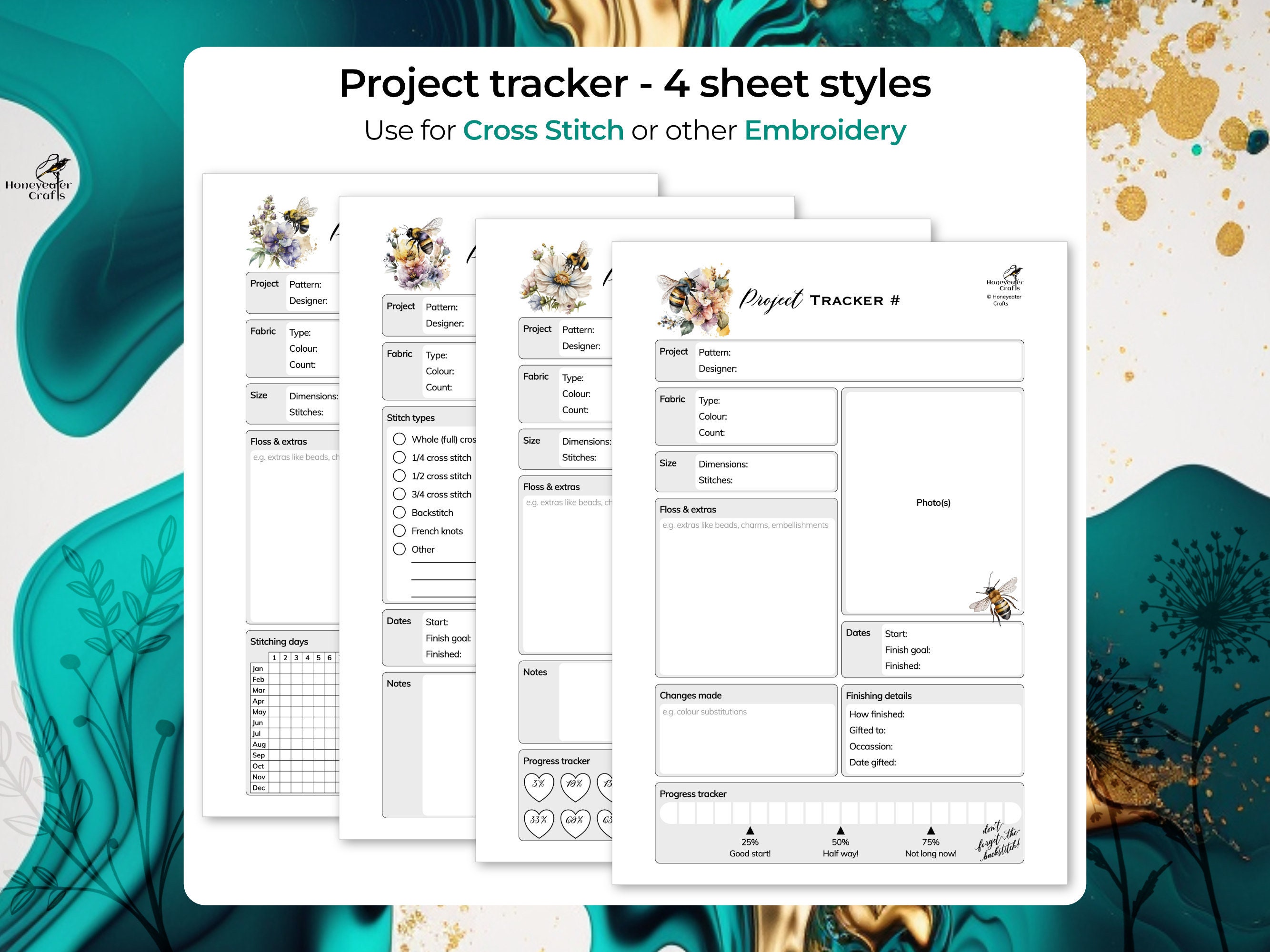 Cross Stitch Planner, Bee Themed Embroidery Project Tracker Accessories ...