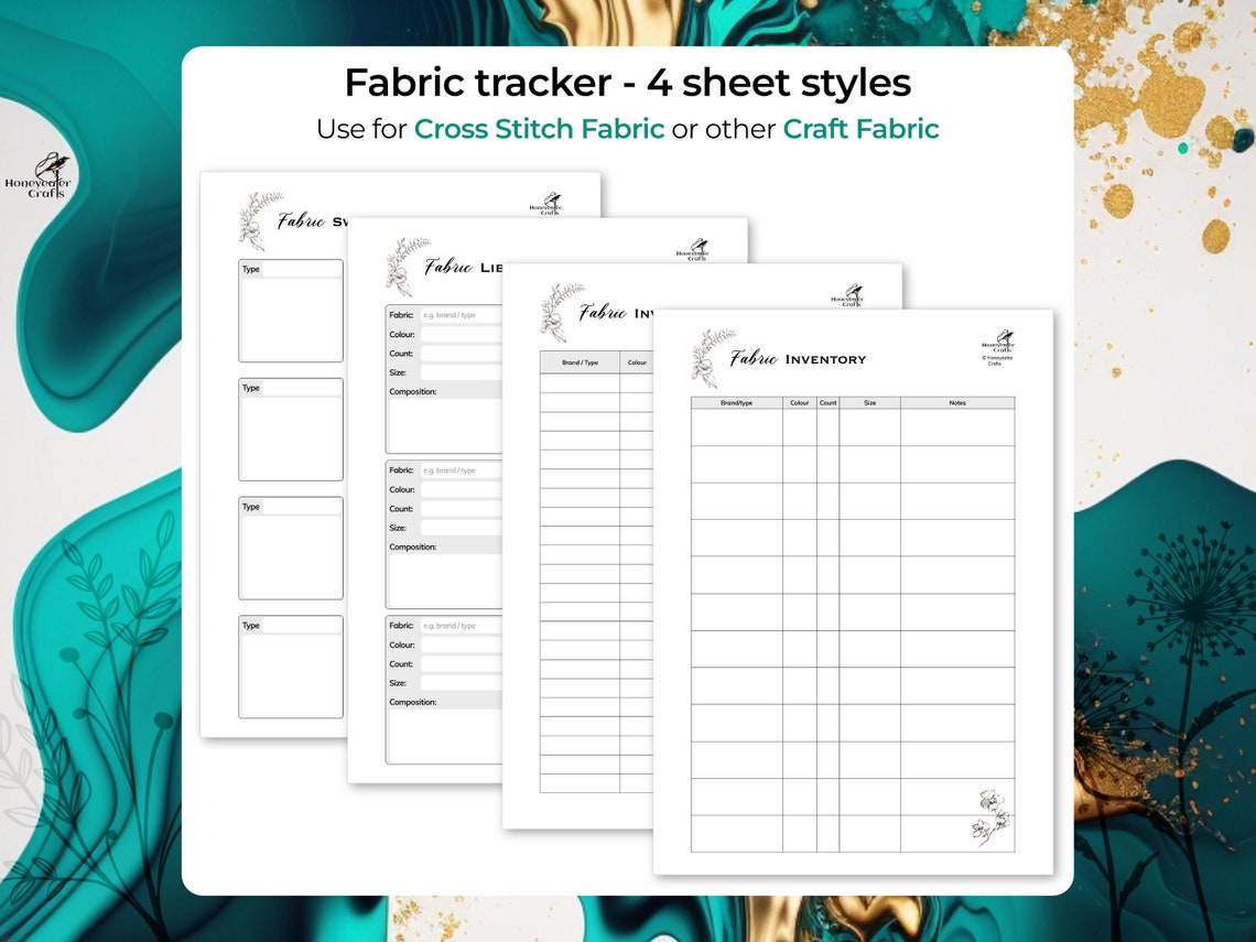 Fabric Inventory List Tracker Planner, Simple Minimalist Cross Stitches ...