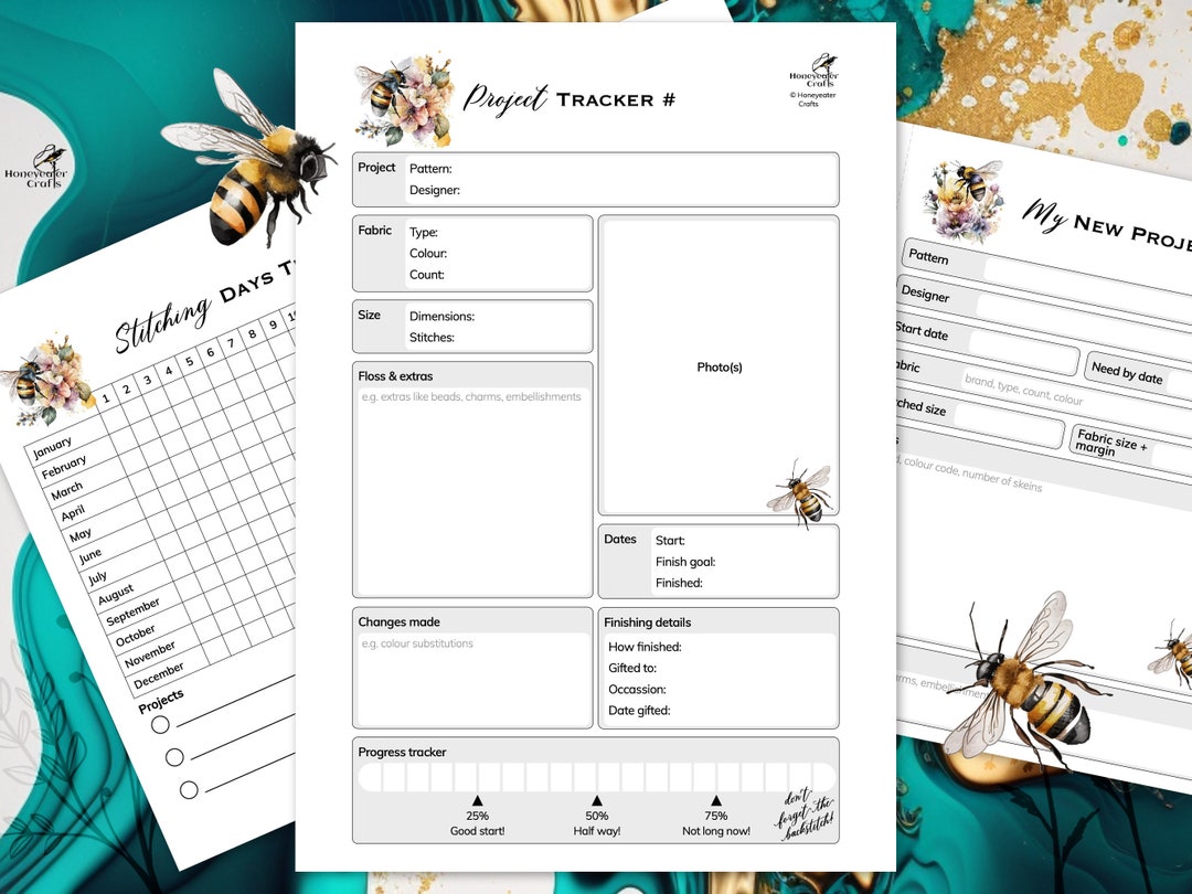 Cross Stitch Planner, Bee Themed Embroidery Project Tracker Accessories ...