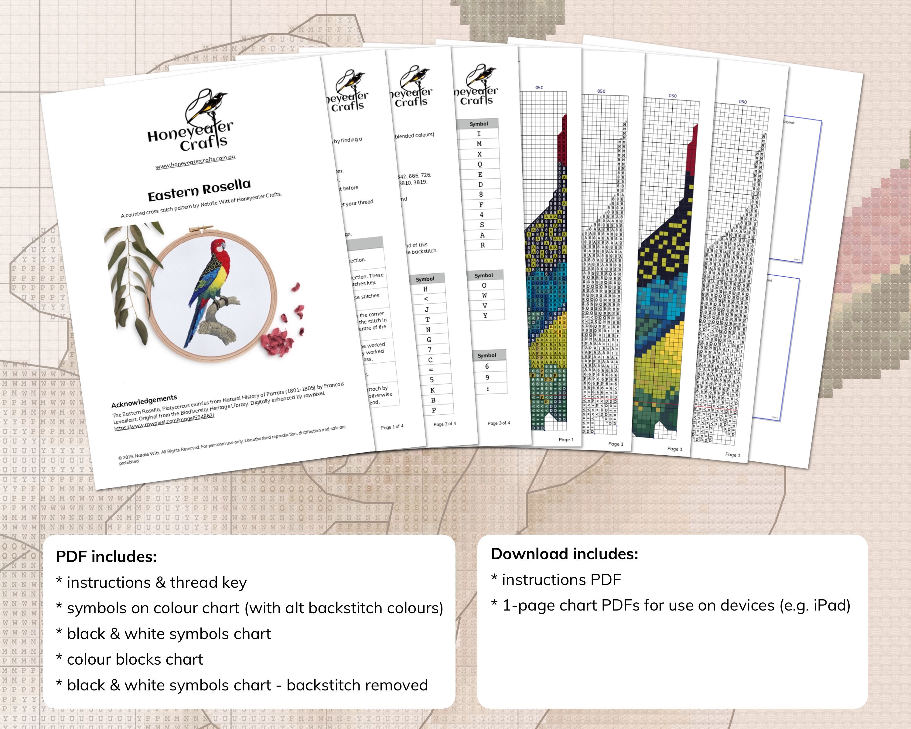 Eastern Rosella Bird Cross Stitch Pattern, Australian Native Parrot ...