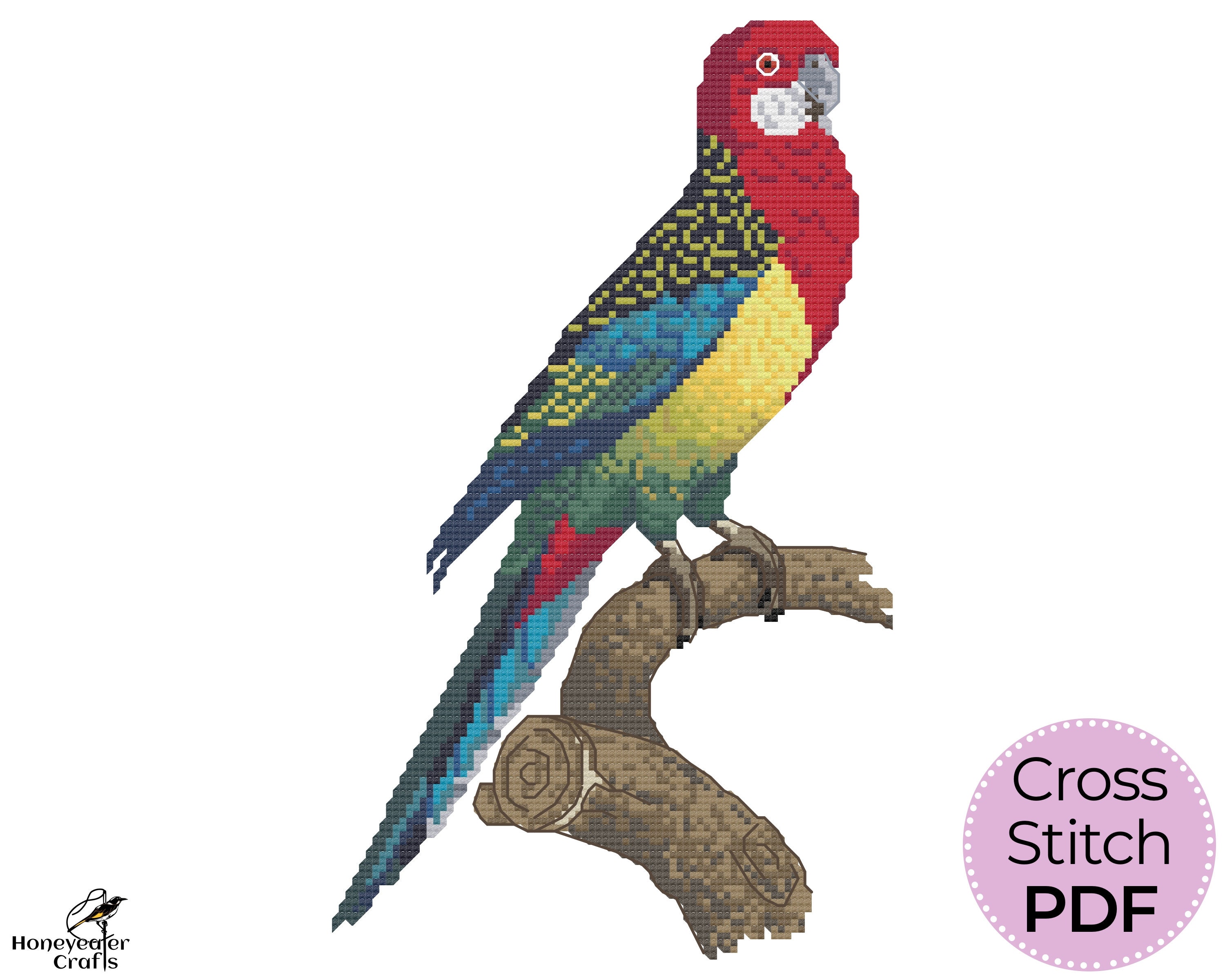 Eastern Rosella Bird Cross Stitch Pattern, Australian Native Parrot ...