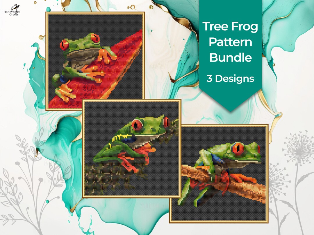 Red-eyed Tree Frog Cross Stitch Pattern Bundle, Reptile Nature ...