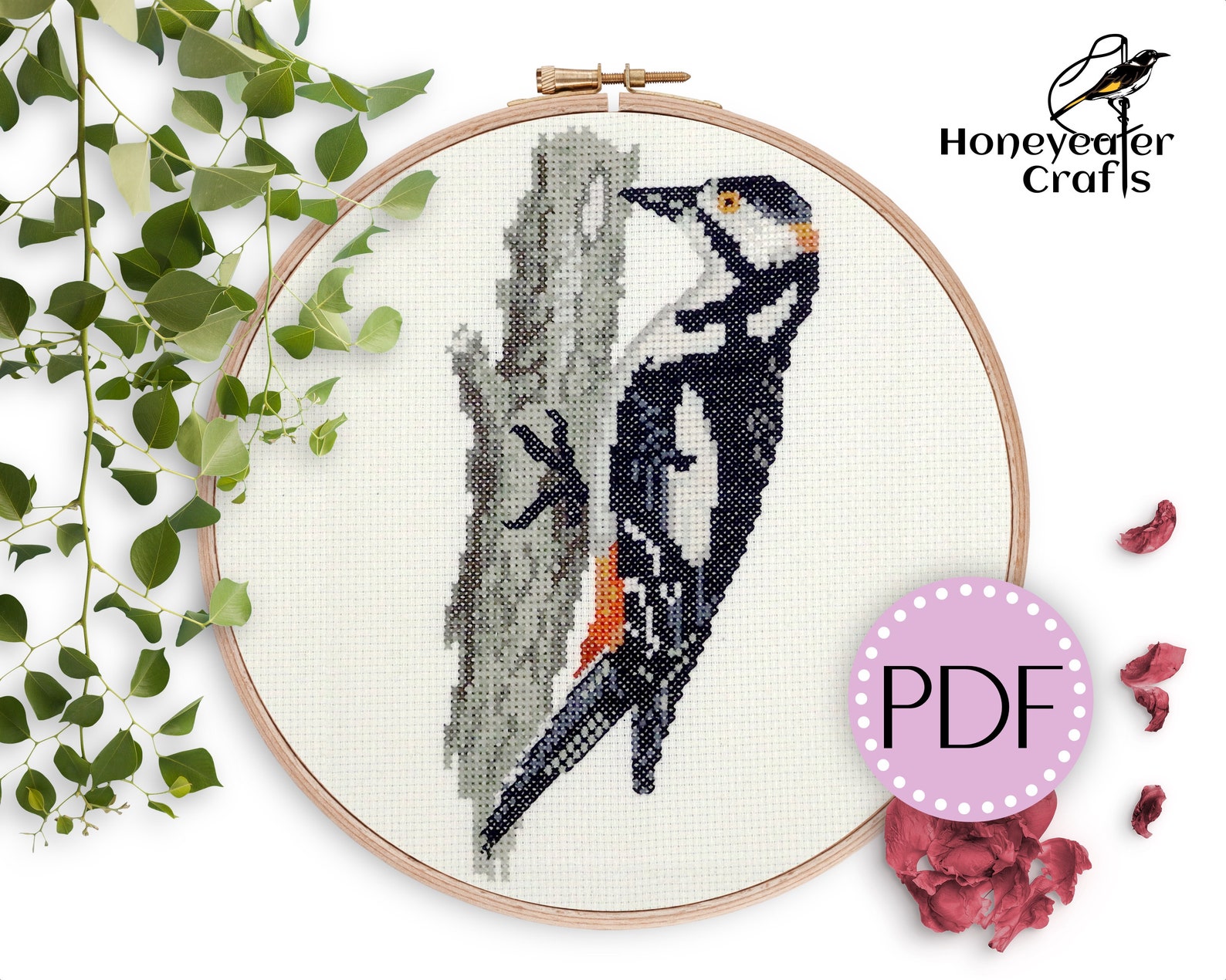 Woodpecker Cross Stitch Pattern PDF, Bird Embroidery Design Digital ...