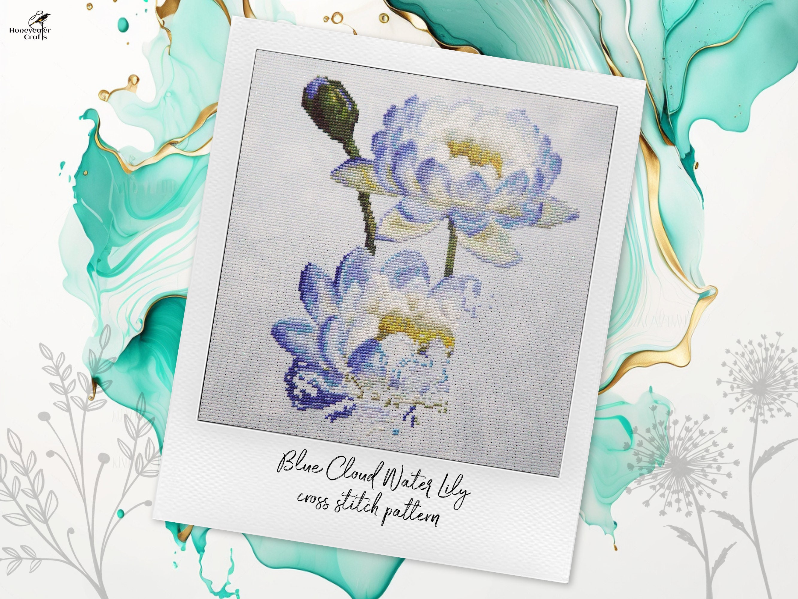 Water Lily Cross Stitch Pattern, Blue Cloud Flower Embroidery, Ellis ...