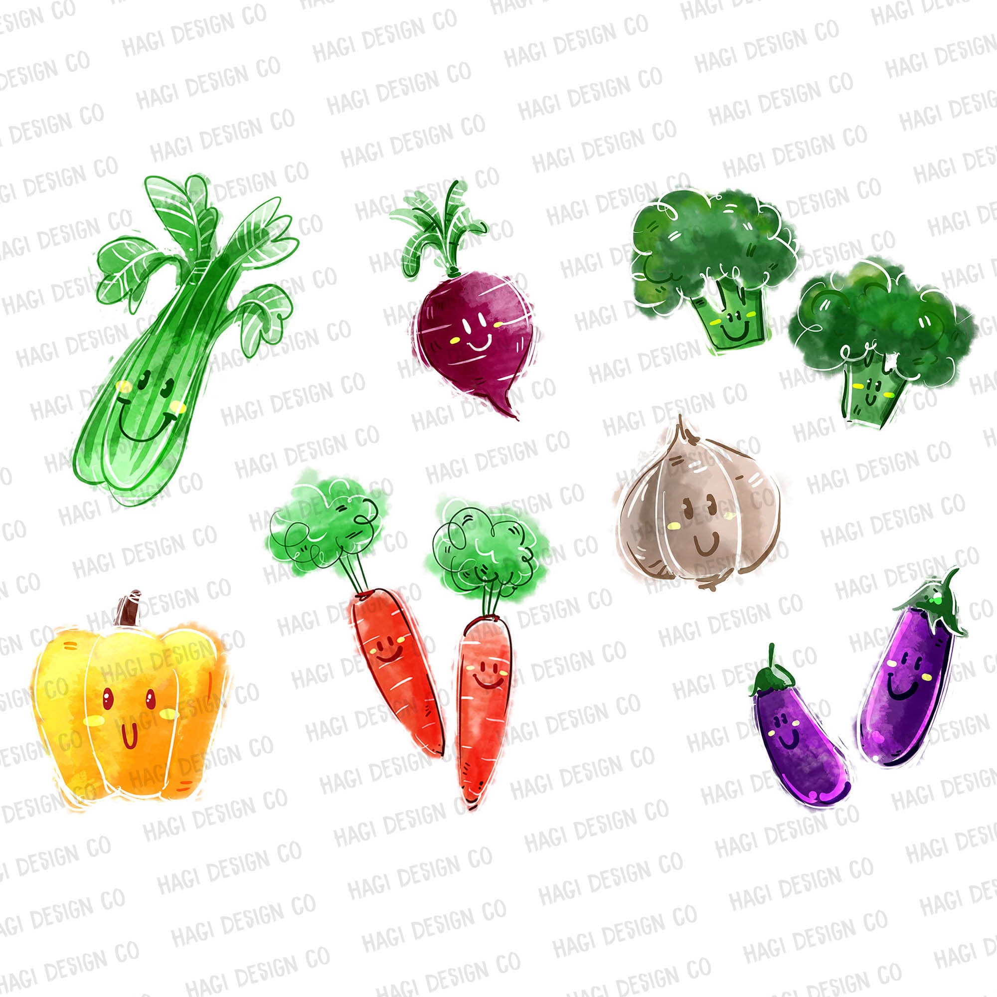 Kawaii Vegetables Cute Vegetable Clipart Happy Veggies
