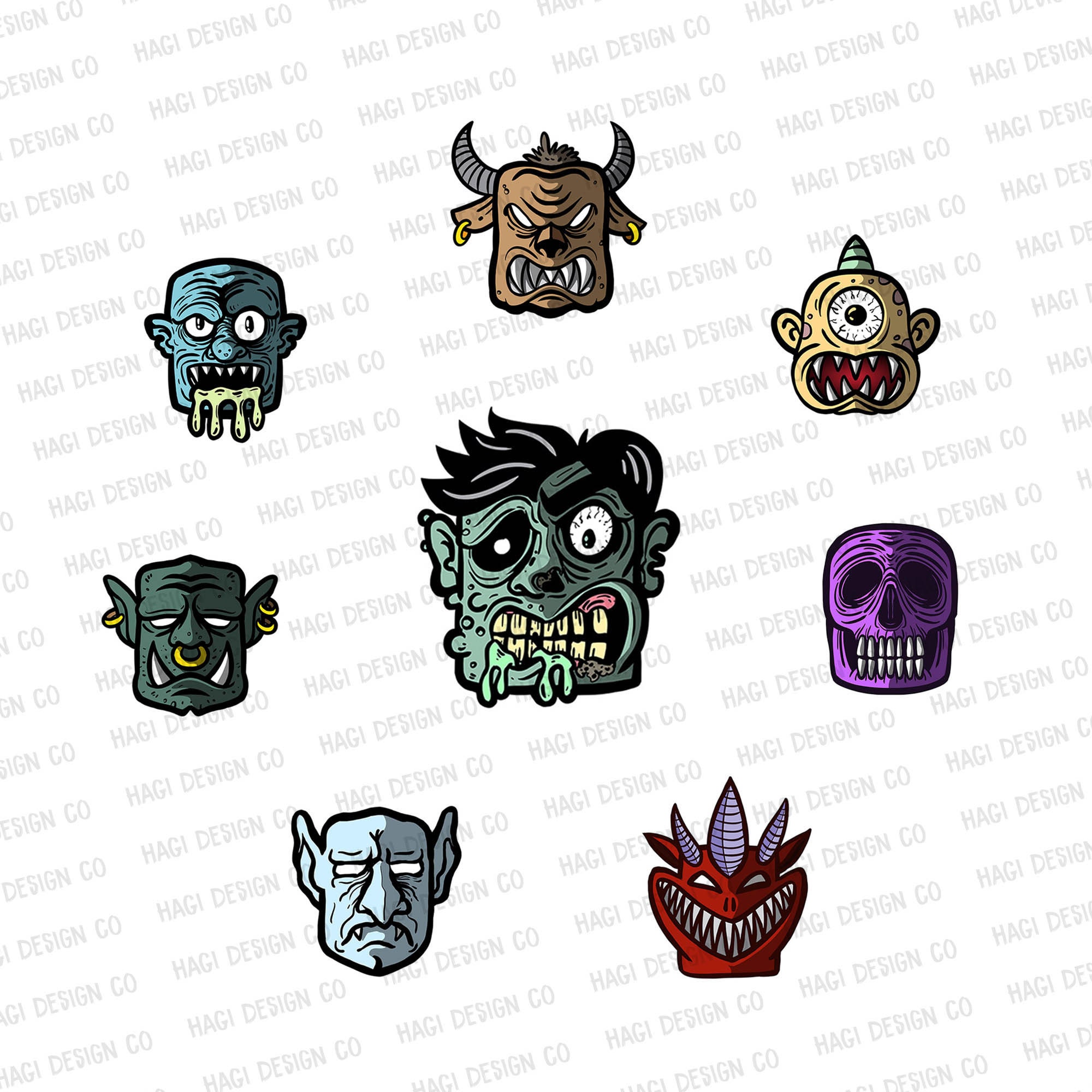 Zombie Face Cliparts, Halloween PNG Files, Monster, Demon, Undead ...