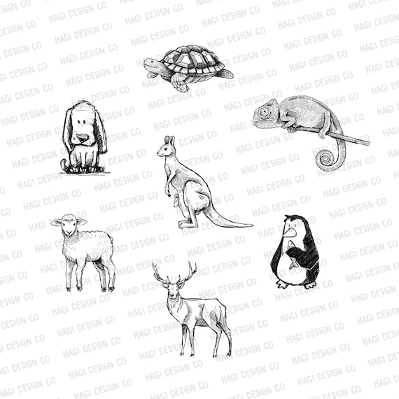Pencil Sketch Animal Cliparts Digital Stencil Art Mammal | Etsy