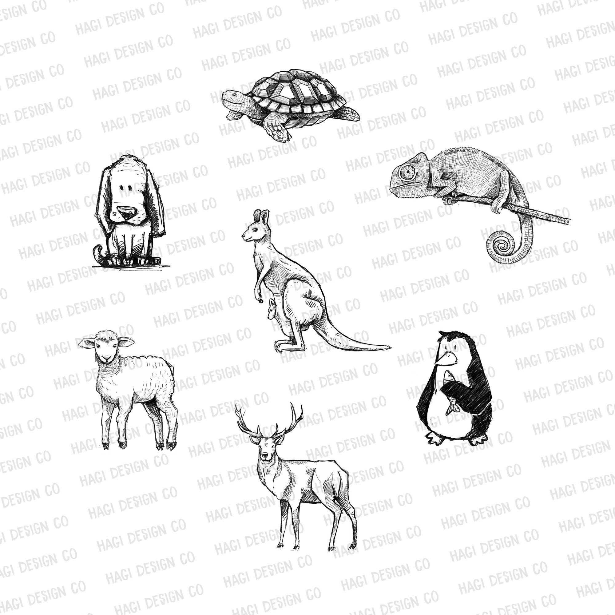 Pencil Sketch Animal Cliparts, Digital Stencil Art, Mammal, Wildlife ...